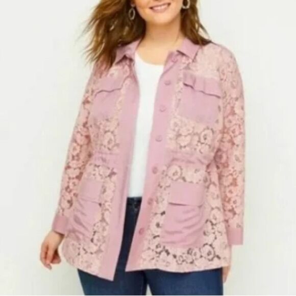 Lane Bryant | Jackets & Coats | Lanebryant Muted Mauve Lace Utility ...